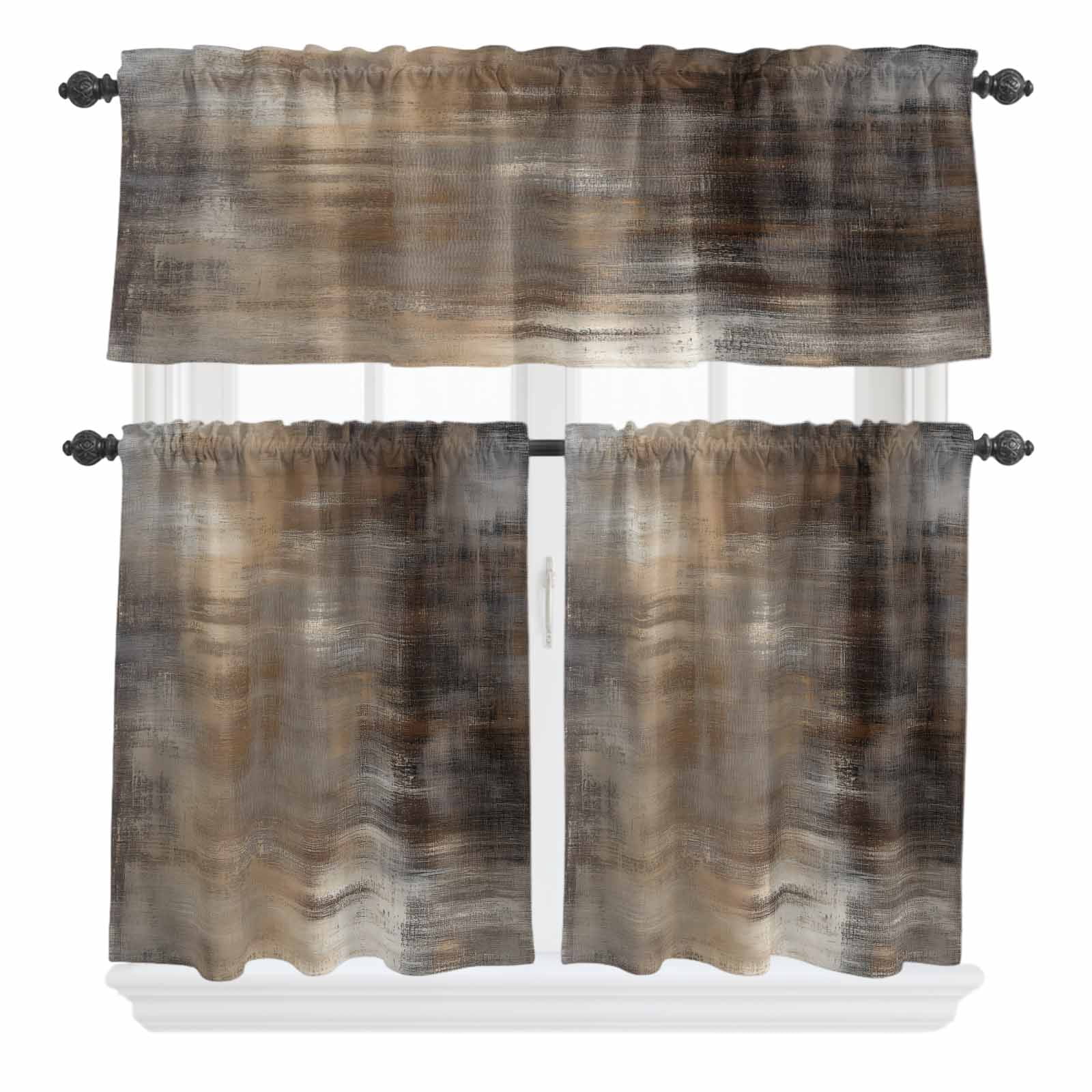 Abstract Brown Paint Curtain Valances Set Vintage Wood Gradient Mottled ...