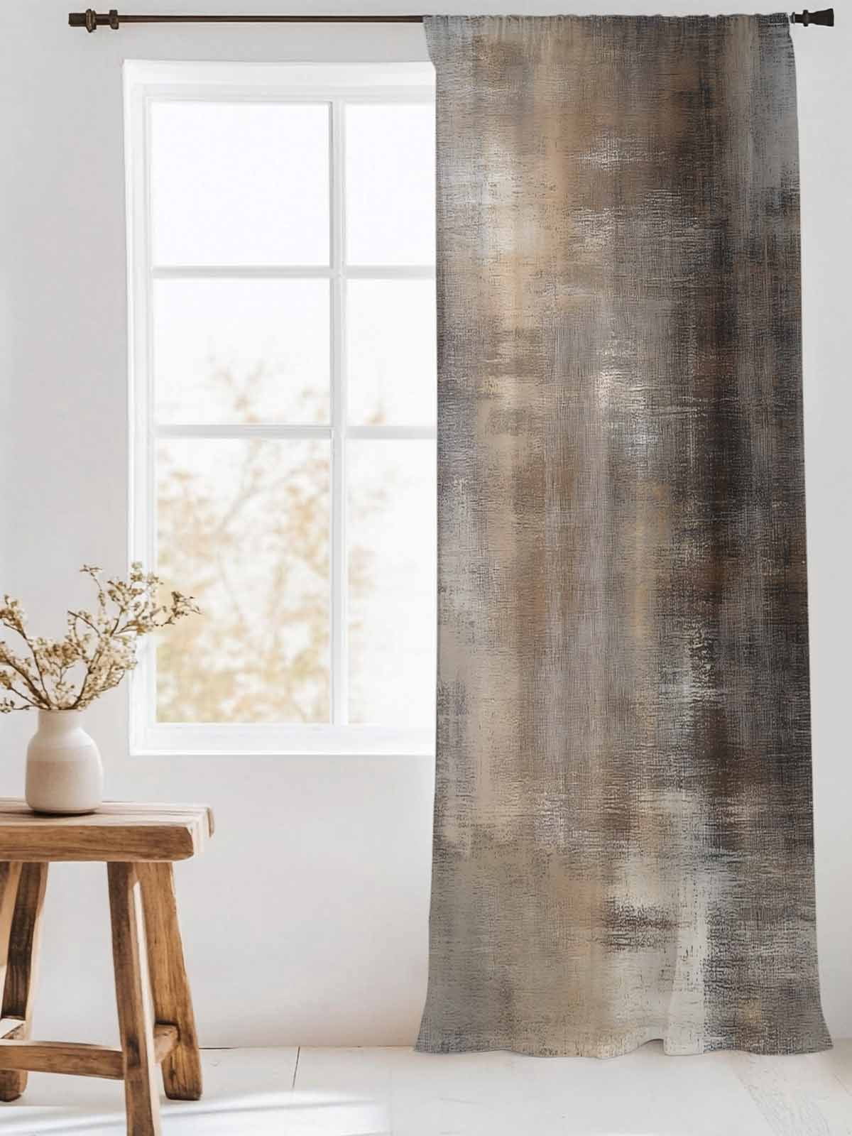 Abstract Brown Paint Sheer Curtains 84 Inch Long 1 Panel Vintage Wood ...