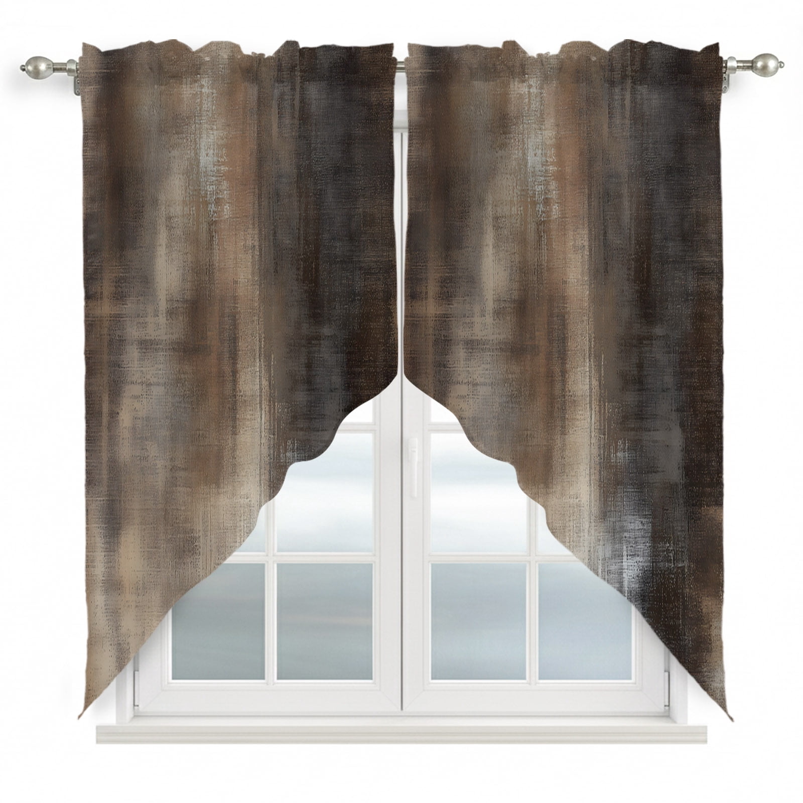 Abstract Brown Paint Swag Valances for Windows 63 inches Long, Vintage ...
