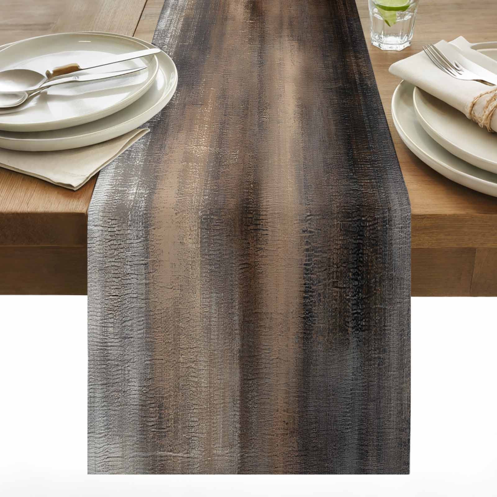 Abstract Brown Paint Table Runner 13x48 inch Vintage Beige Gradient ...