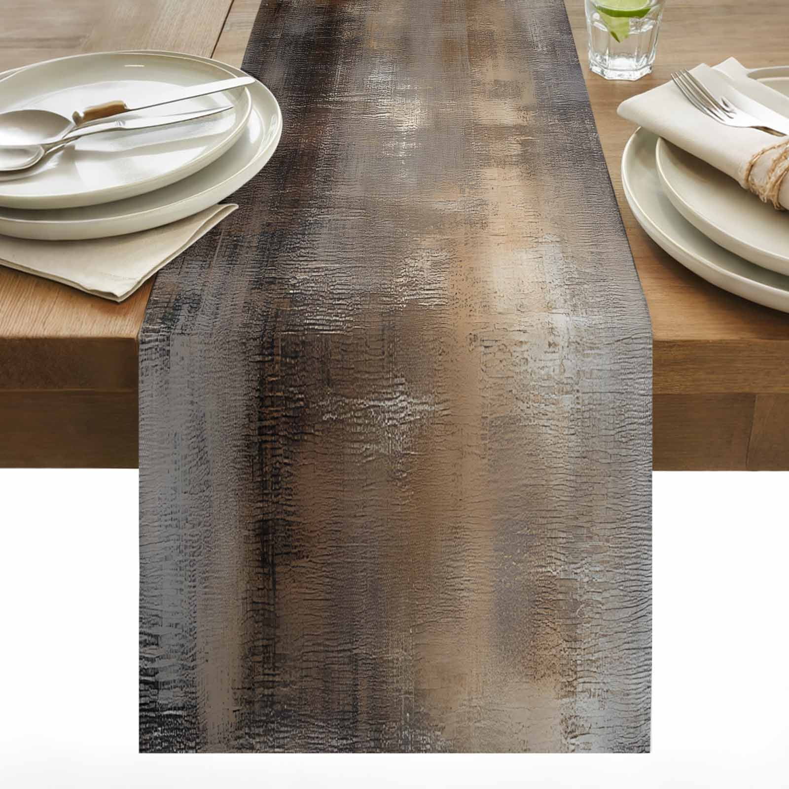 Abstract Brown Paint Table Runner 13x72 inch Vintage Wood Gradient ...