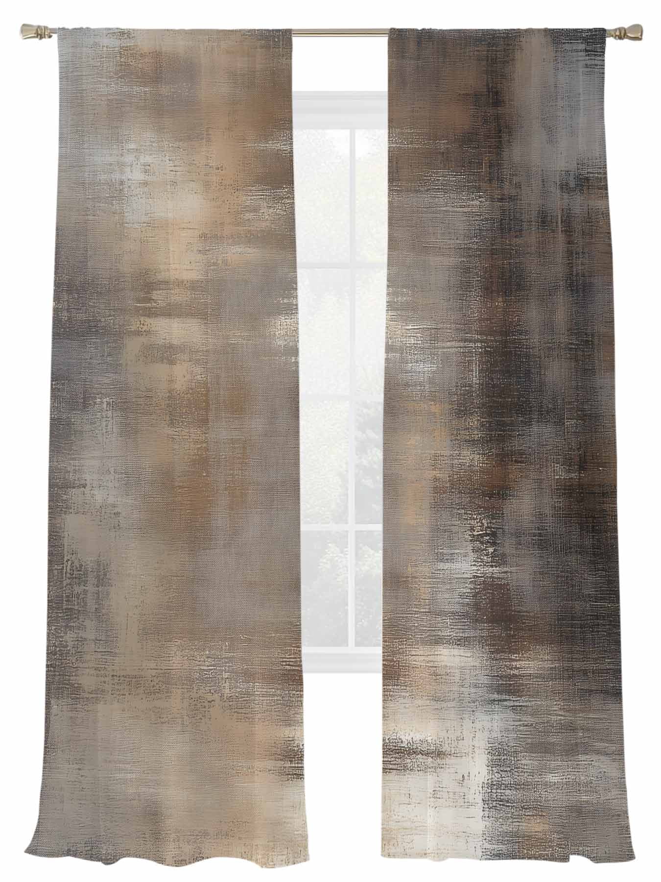 Abstract Brown Paint Window Sheer Curtain Vintage Wood Gradient Mottled ...