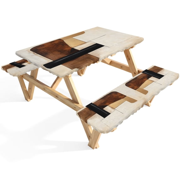 Abstract Brown Picnic Table Cover with Bench Covers Geometric Color ...