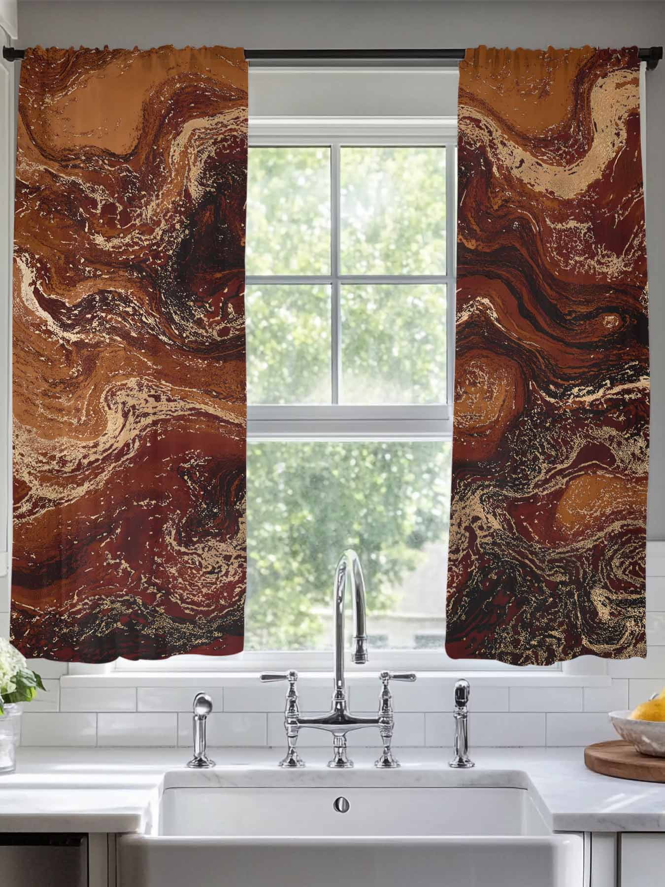 Abstract Brown Red Marble Texture Chiffon Sheer Curtains 72 Inches Long ...