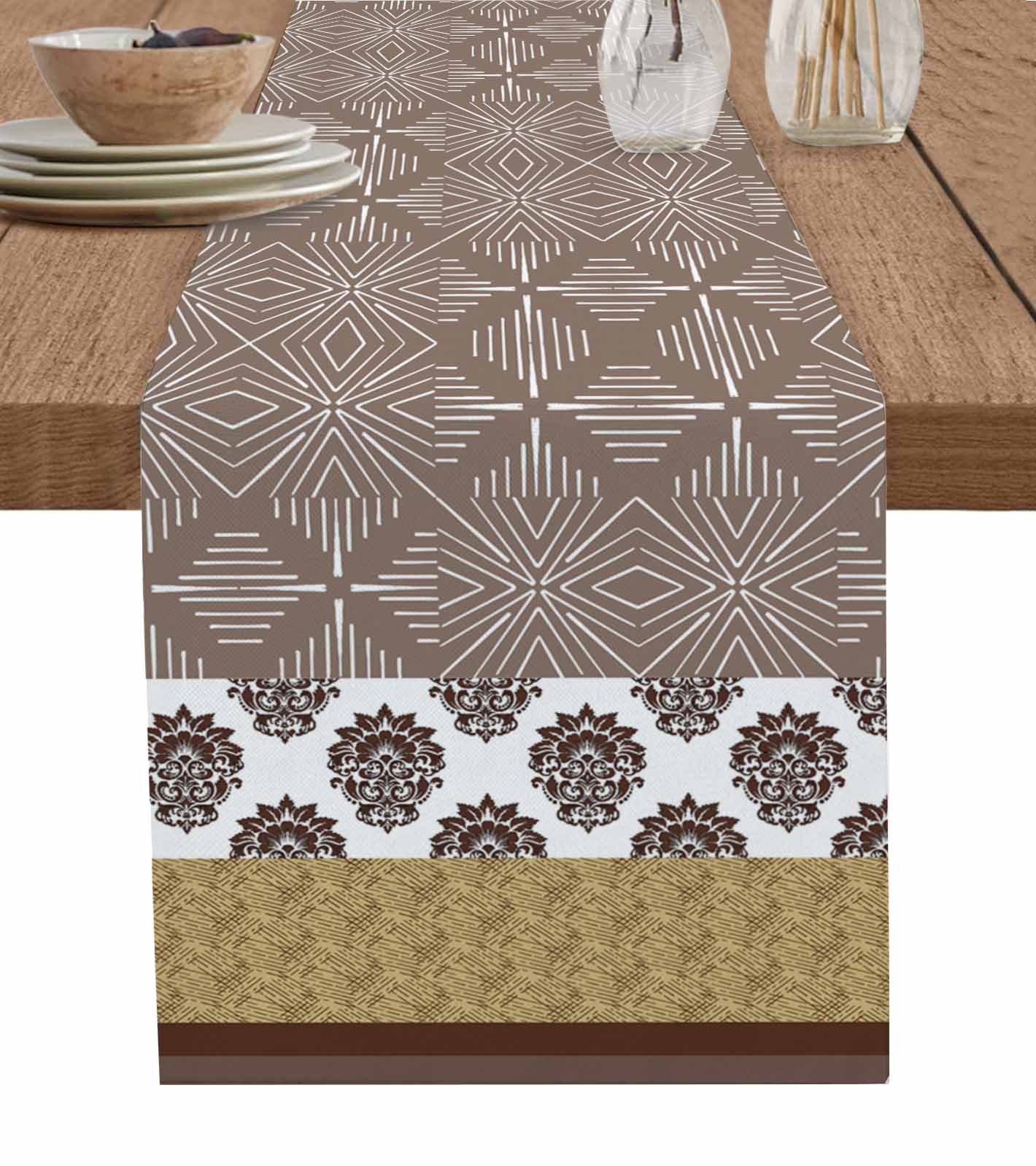 Abstract Brown Retro Pattern Table Runners for Wedding Party Kitchen ...