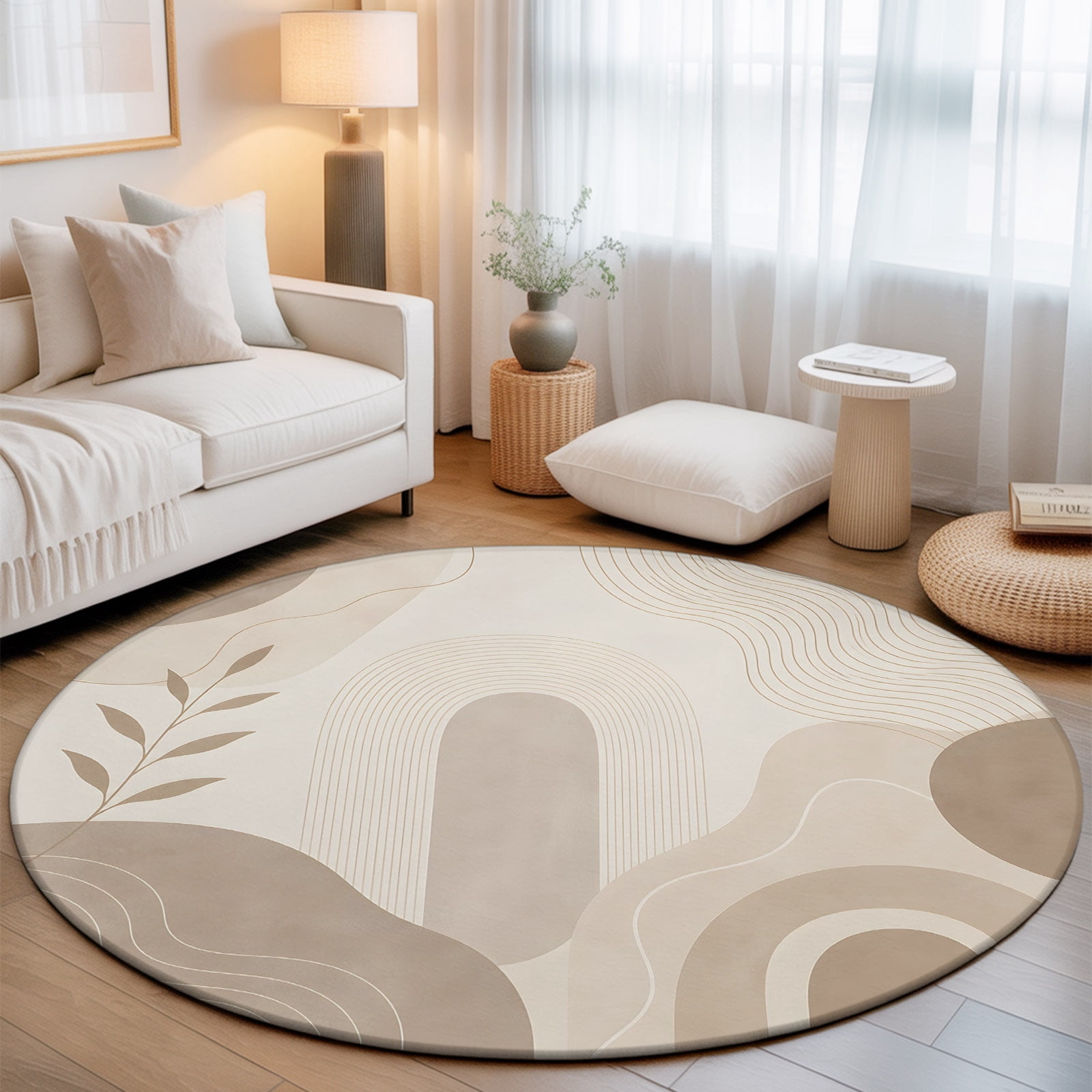 Abstract Brown Round Area Rugs 3 ft, Boho Botanical Rustic Branch ...