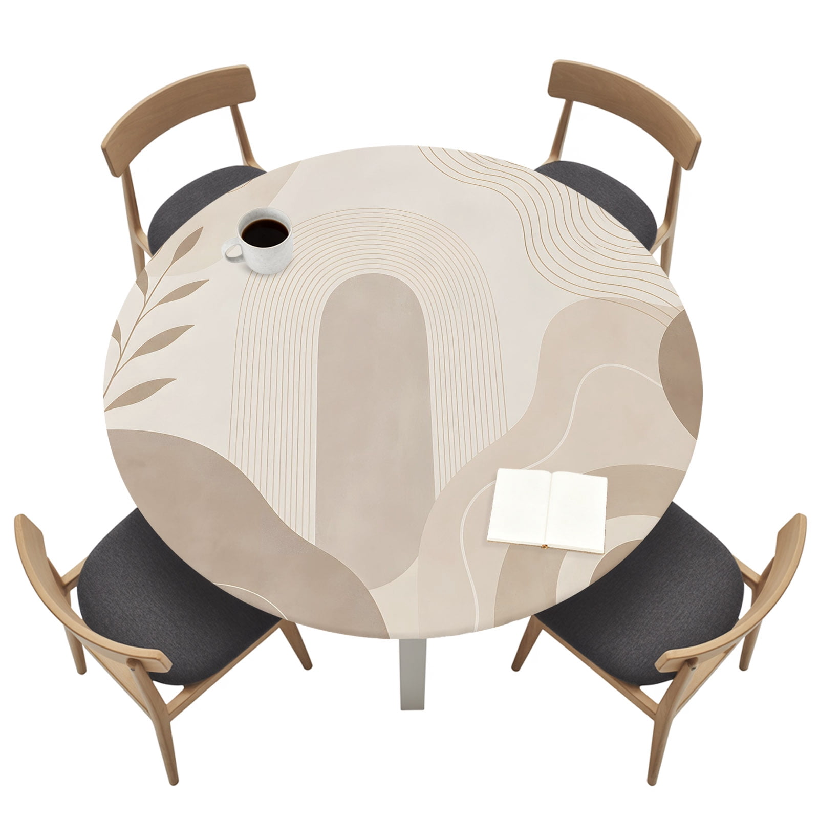 Abstract Brown Round Fitted Table Cover Boho Botanical Rustic Branch ...