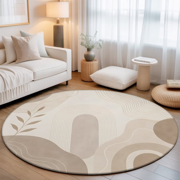 Abstract Brown Round Living Room Rugs 3.3 ft, Boho Botanical Rustic ...
