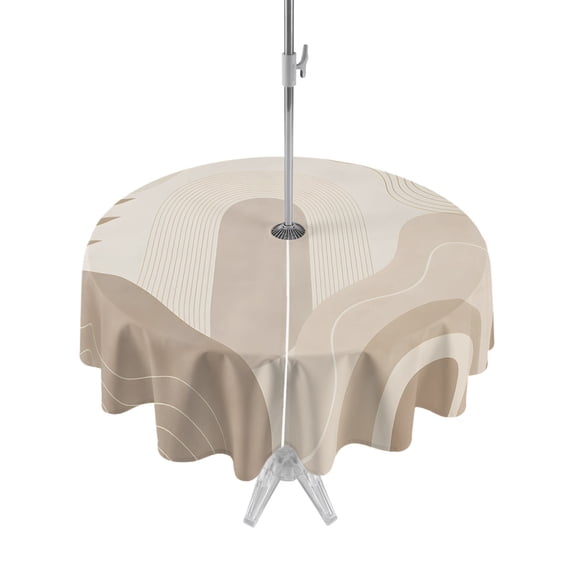 Abstract Brown Round Outdoor Tablecloth with Umbrella Hole Boho ...