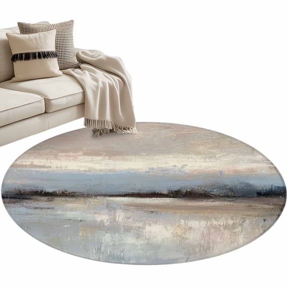 Abstract Brown Round Rug 4ft Washable Circle Entryway Rugs Non Slip ...
