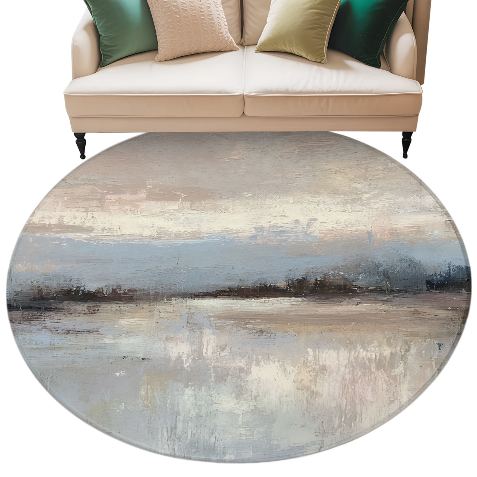 Abstract Brown Round Rug 8ft Washable Circle Rugs Non Slip Winter ...