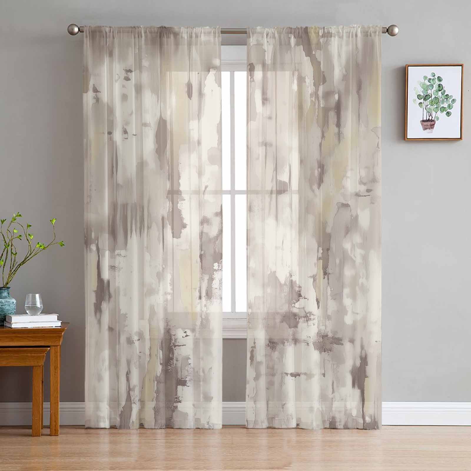 Abstract Brown Sheer Curtains 72 Inch Length 2 Panels Set for Living ...