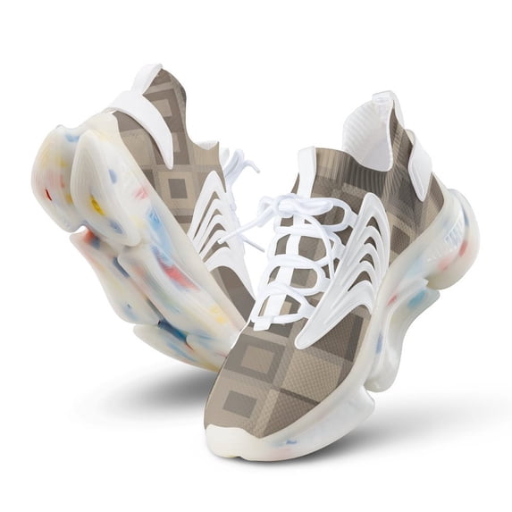 Abstract Brown Square Pattern Walking Shoes for Men Woman Lightweight ...