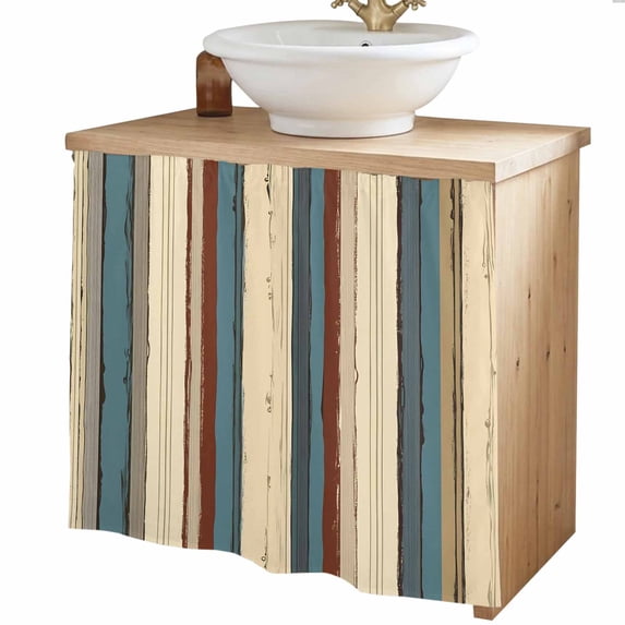 Abstract Brown Stripe Cabinet Curtains Vintage Wood Grain Sink Skirt ...