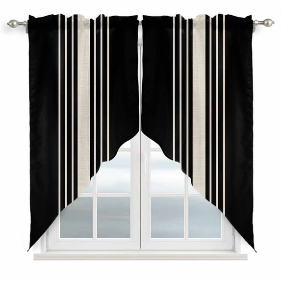 Abstract Brown Striped Swag Curtain Valance for Window 2 Panels Simple ...