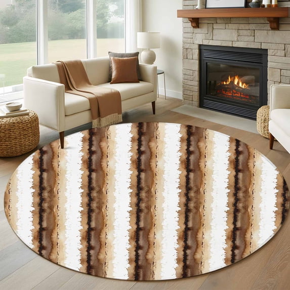 Abstract Brown Stripes 8FT Round Area Rugs for Living Room Dreamy Brown ...