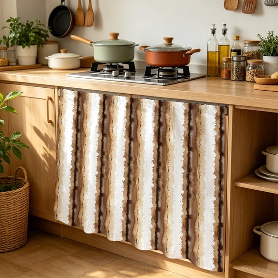 Abstract Brown Stripes Cabinet Curtains for Kitchen 35"W x 35"L, Dreamy ...