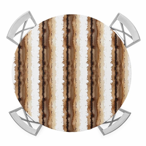 Abstract Brown Stripes Round Table Cover, Dreamy Brown White Striped ...