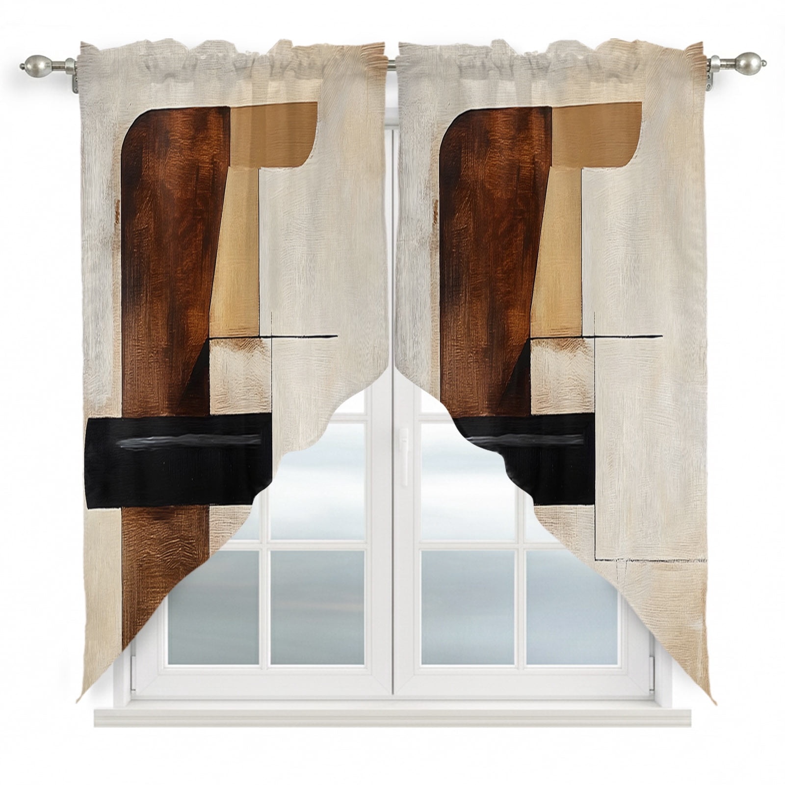 Abstract Brown Swag Curtain Valance for Window 2 Panels Geometric Color ...