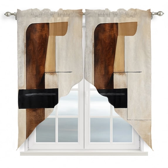 Abstract Brown Swag Curtain Valance for Window 2 Panels Geometric Color ...