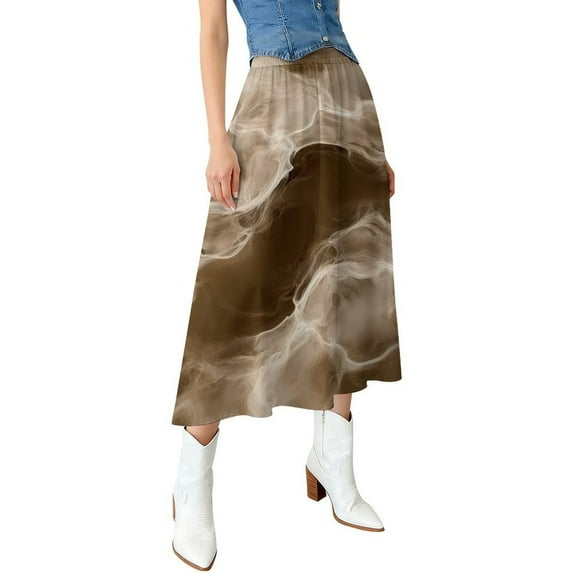 Abstract Brown Swirling Clouds Women High Waist Midi Skirt Elegant Midi ...