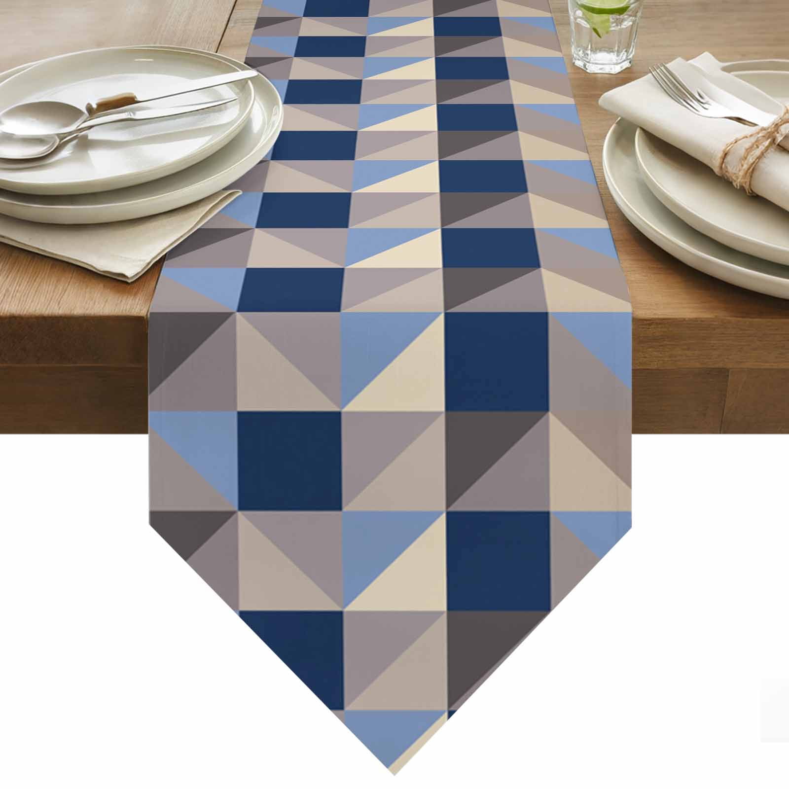 Abstract Brown Table Runner 108 Inches Long Blue Triangle Geometric ...
