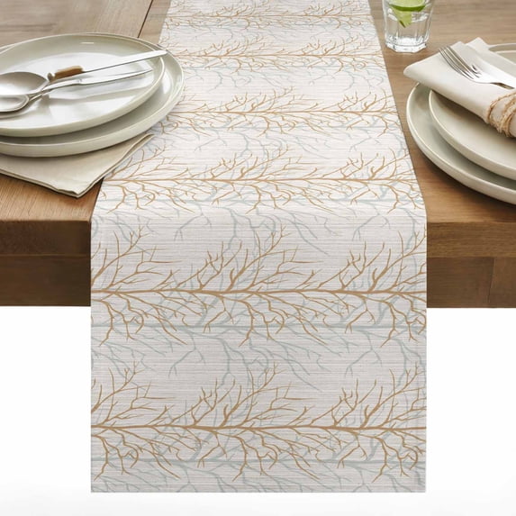 Abstract Brown Table Runner 13x90 inch Tree Branch Pattern Cotton Linen ...