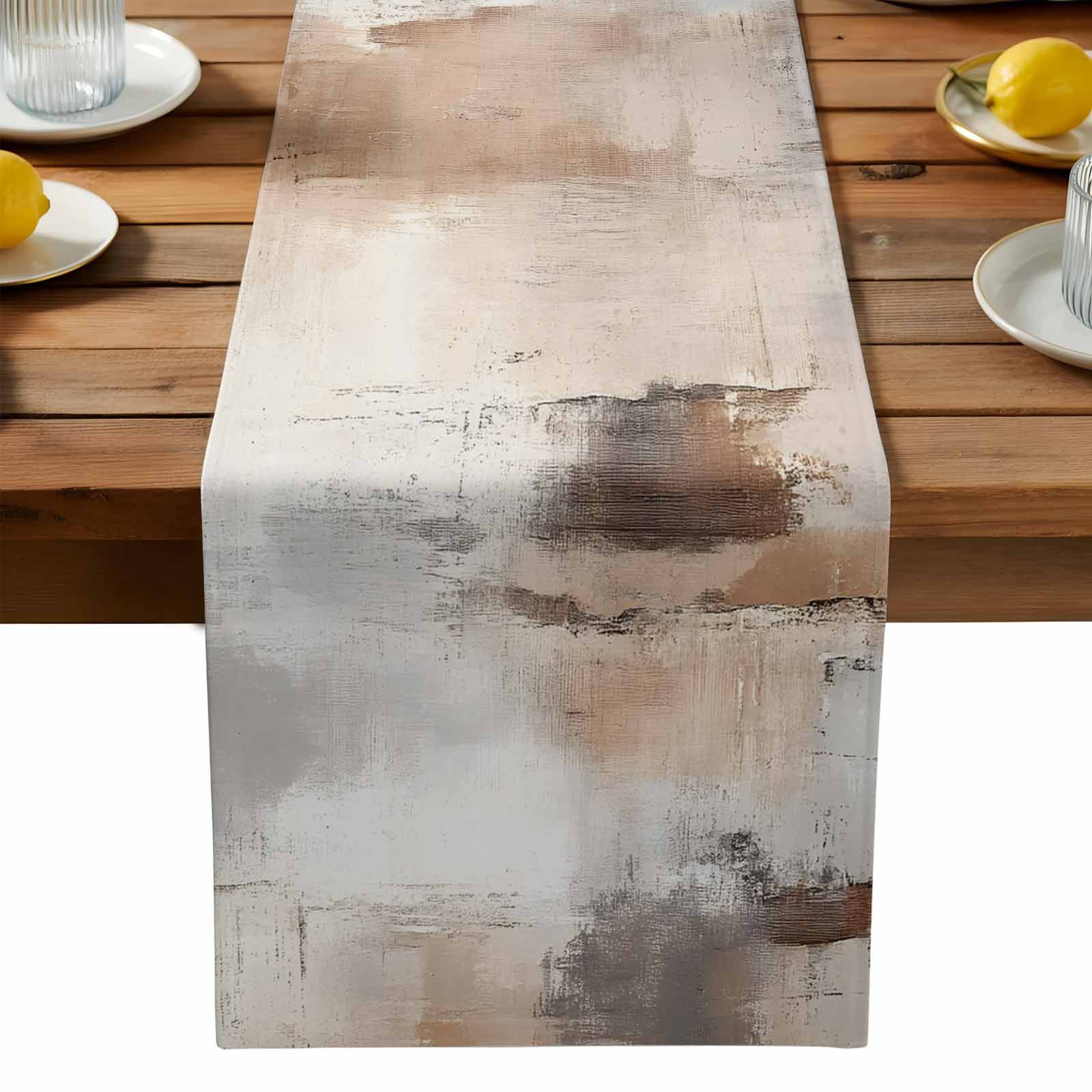 Abstract Brown Table Runner, Gradient Modern Street Art Watercolor ...