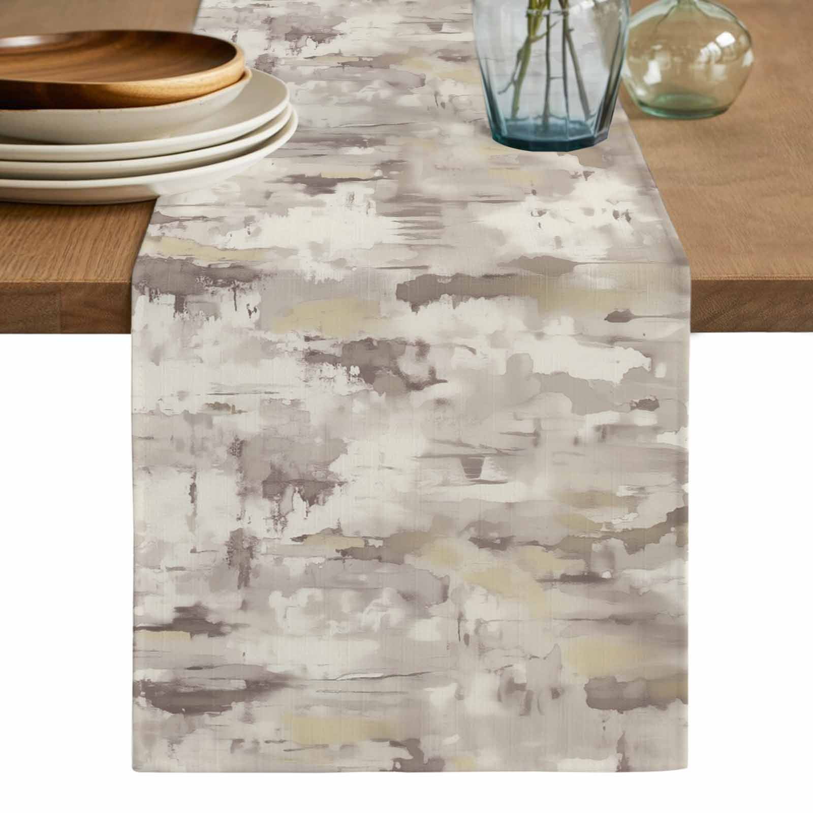 Abstract Brown Table Runner, Retro Country Rustic Street Oil Paint Art ...