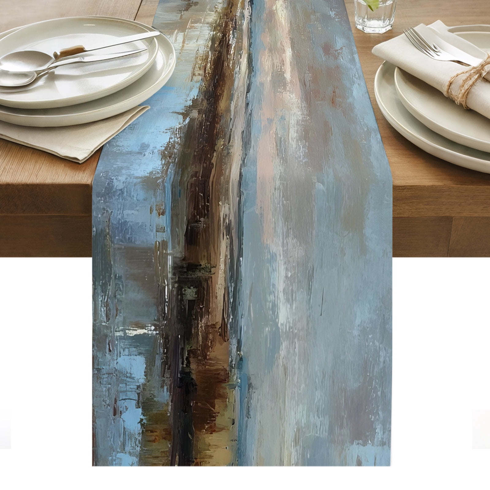Abstract Brown Table Runner Winter Geometric Coastal Ocean Color Blocks ...