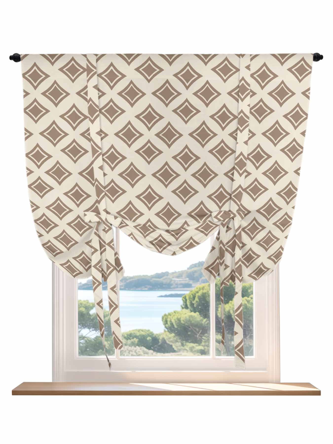Abstract Brown Tie Up Curtains for Windows 45 Inch Length Balloon ...