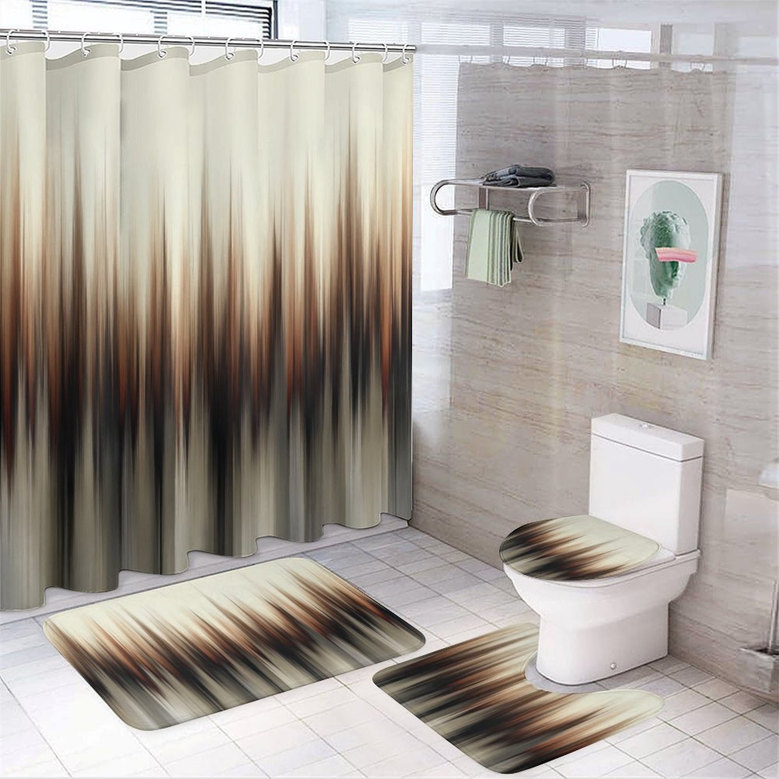 Abstract Brown Vertical Texture Art 4 Pcs Bathroom Sets with Waterproof ...