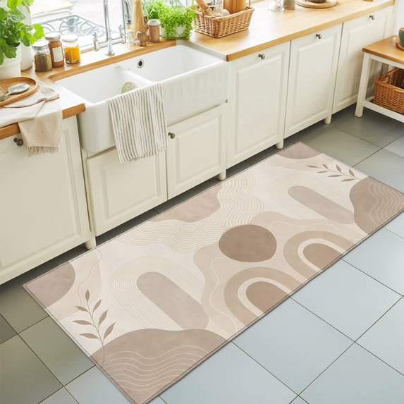 Abstract Brown Washable Runner Rugs 2'x6', Boho Botanical Rustic Branch ...