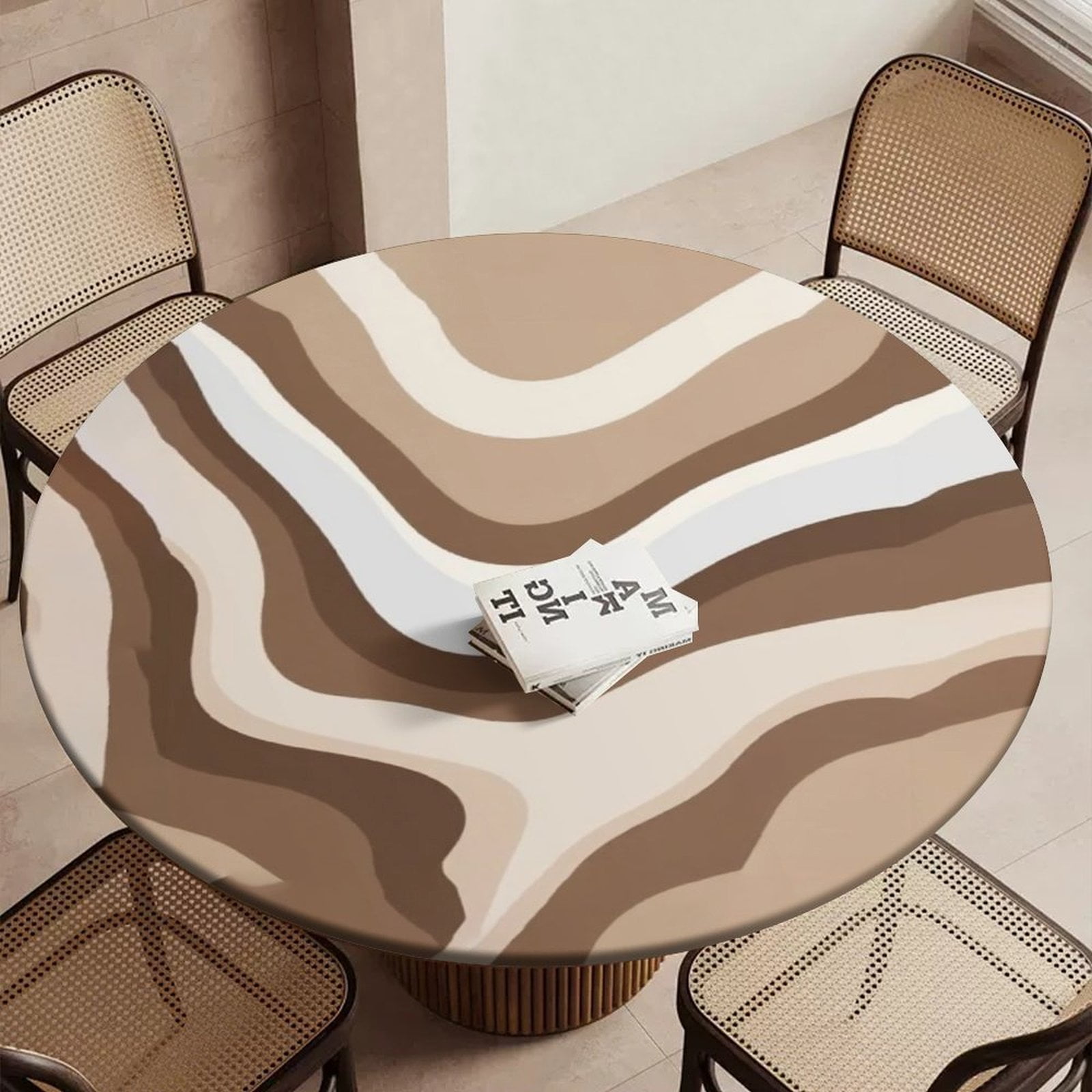 Abstract Brown Wave Art Print Round Table Cover Kitchen Printed ...