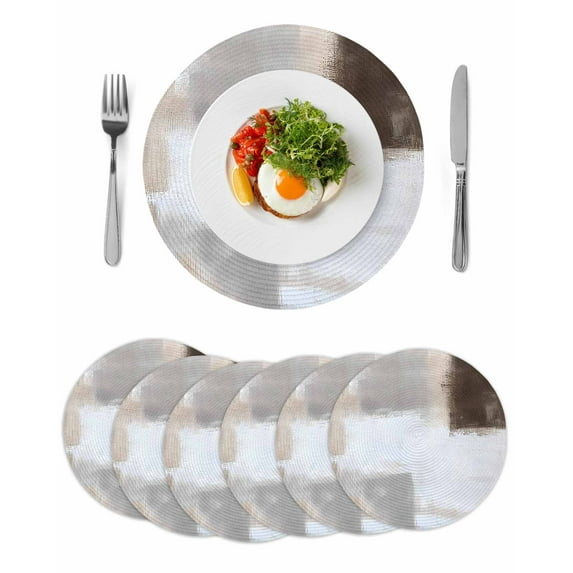 Abstract Brown White Checkered Round Table Placemats set of 6, Modern ...
