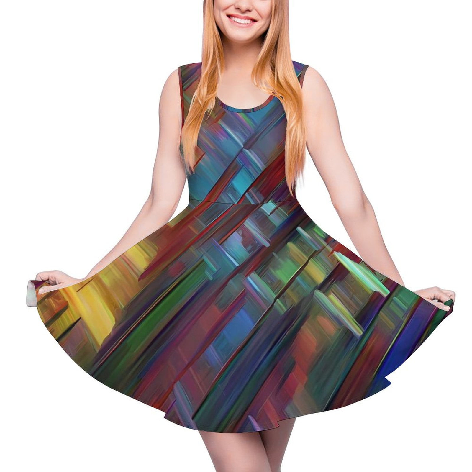 Abstract Brush Dress Red and Purple Vintage Dresses Sleeveless Casual ...