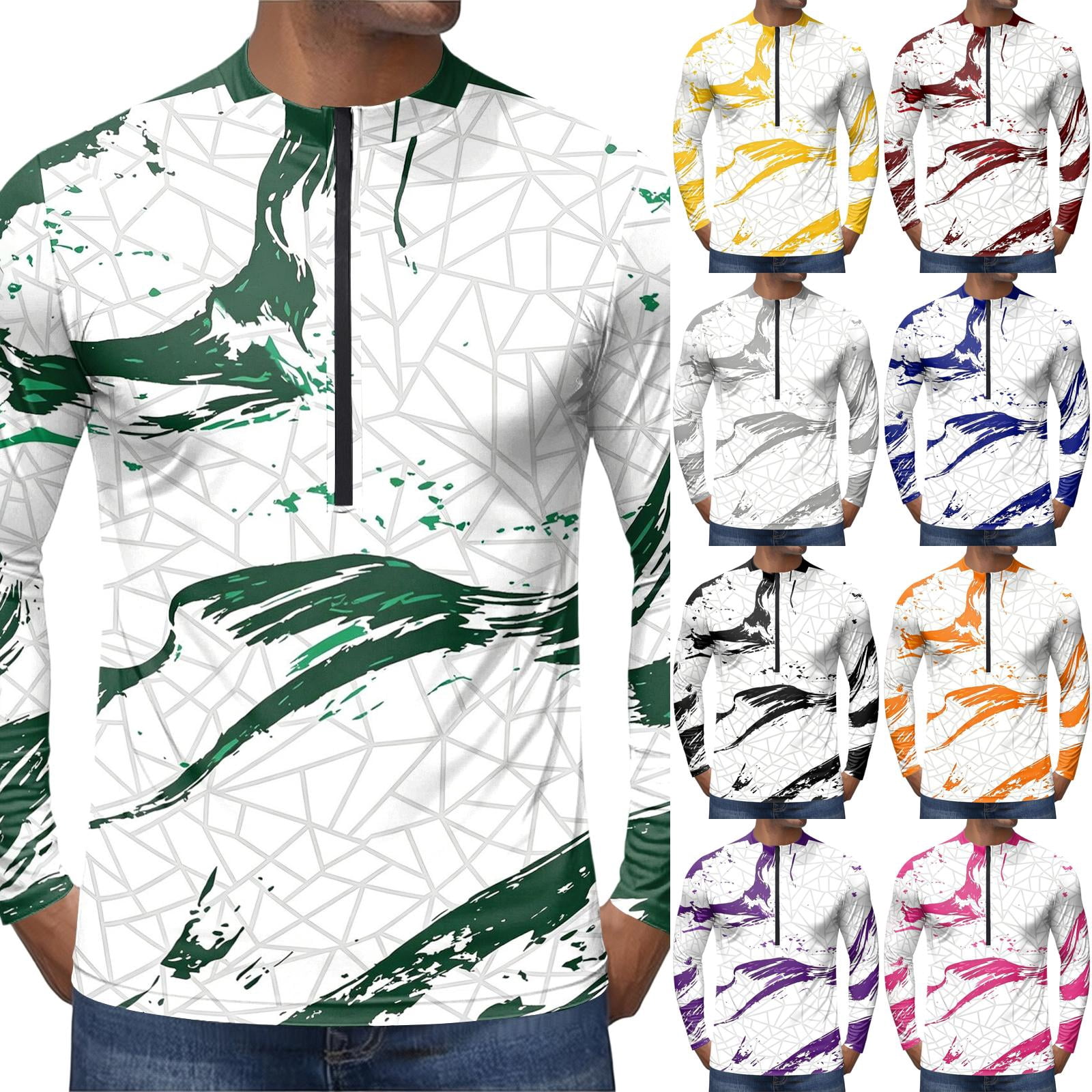 Abstract Brushstroke & Geometric Print Long Sleeve Cycling Jersey for ...