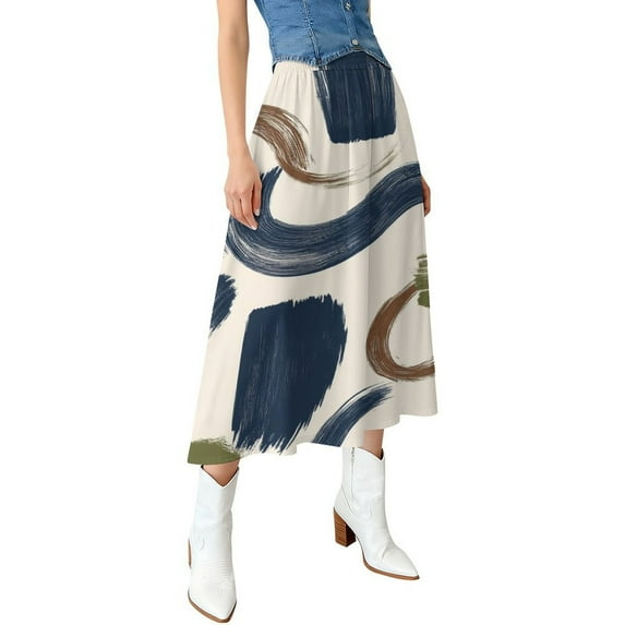 Abstract Brushstroke Pattern Design Women High Waist Midi Skirt Elegant ...