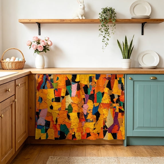 Abstract Brushstrokes Cabinet Curtains 11" W x 13" L, Modern Colorful ...