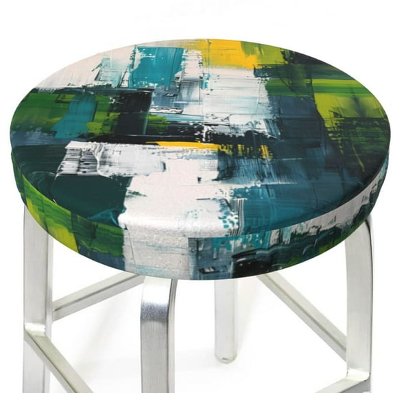 Abstract Brushstrokes Green Blue Bar Stool Covers - Stretch Round Seat ...