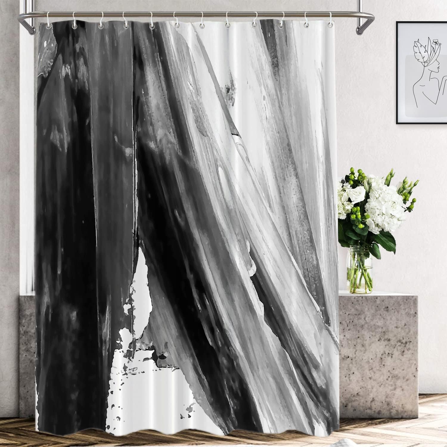 Abstract Brushstrokes Painting Decorative Shower Curtain, Black and ...