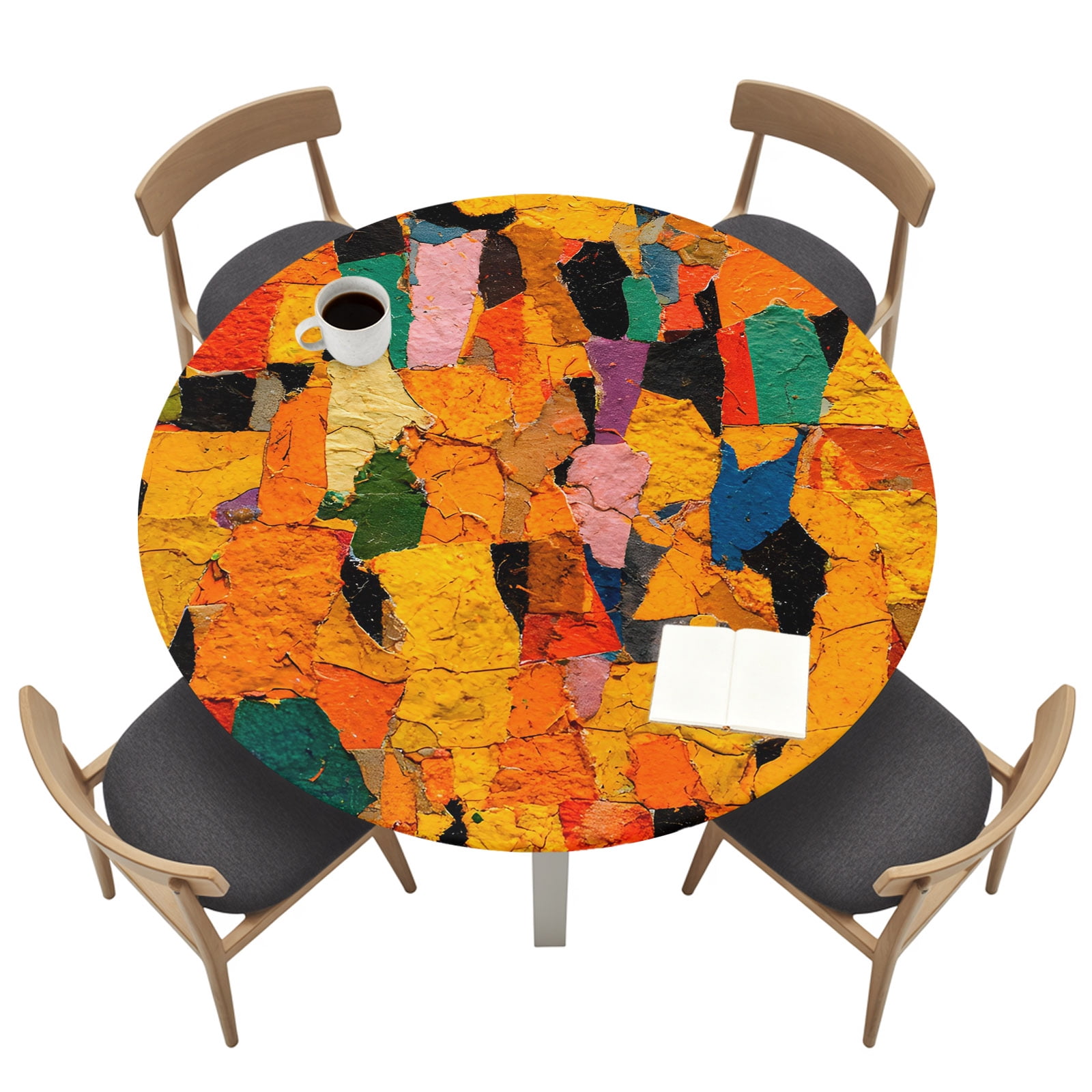 Abstract Brushstrokes Round Fitted Table Cover Modern Colorful Color ...