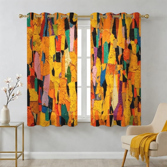 Abstract Brushstrokes Sheer Curtains 39 Inch Long 2 Panels, Modern ...