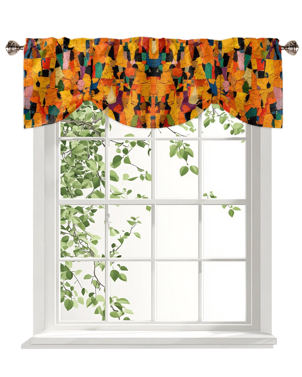 Abstract Brushstrokes Tie Up Valances Curtain, Modern Colorful Color ...