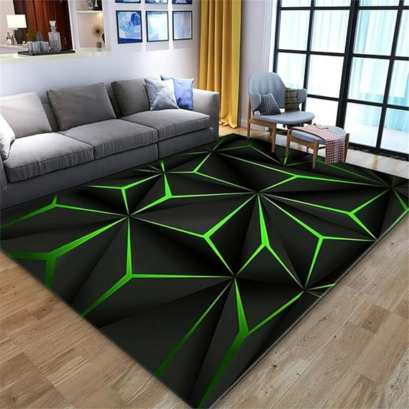 Abstract Bump Optical Illusion Area Rug, Green Gold Geometric Pattern ...