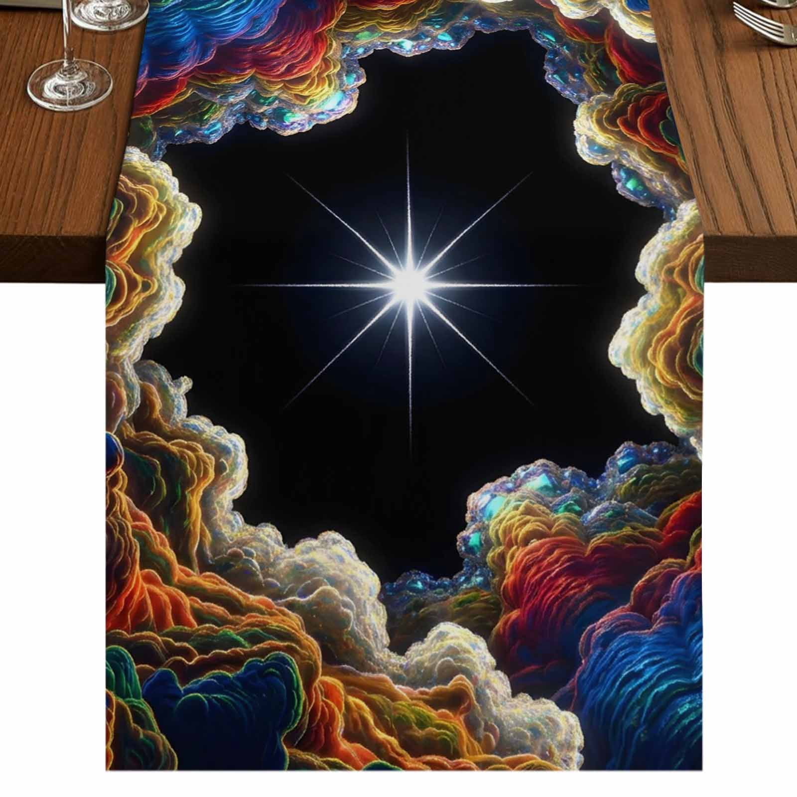 Abstract Burlap Cotton Table Runner 13x70 Inches Long, Bright Star Blue ...