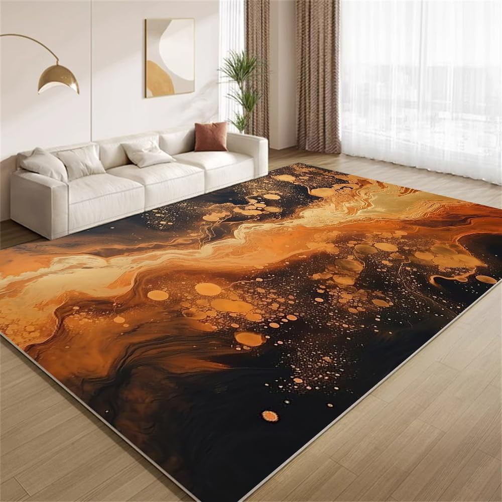 Abstract Burnt Orange Marble Area Rugs 4x7 Rug Luxury Liquid Art Black ...