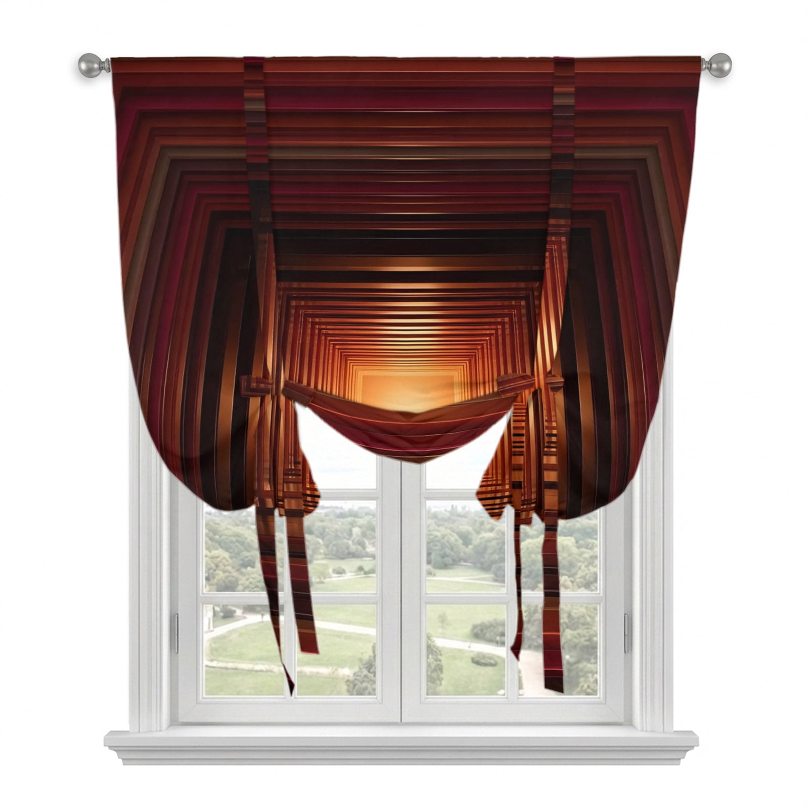 Abstract Burnt Orange Tie Up Curtains for Window, Thermal Insulated ...