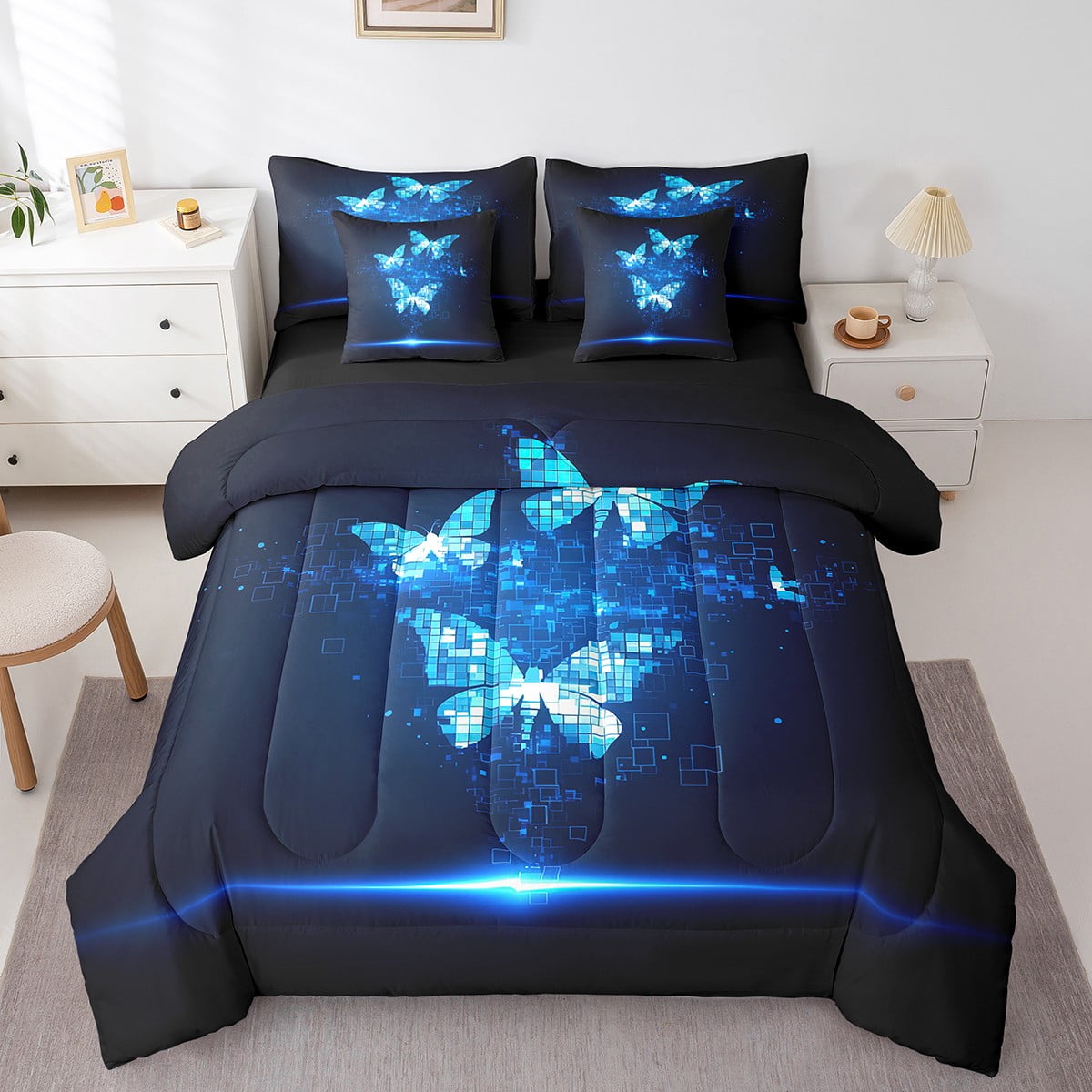 Abstract Butterfly Bed in a Bag Queen Comforter Set 7 Piece,Flying ...