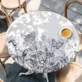 Abstract Butterfly Flower Leaves Sketch Round Fitted Tablecloth with ...